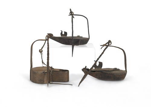Three Iron Betty Lamps, 19th C., Tallest 4'' H.