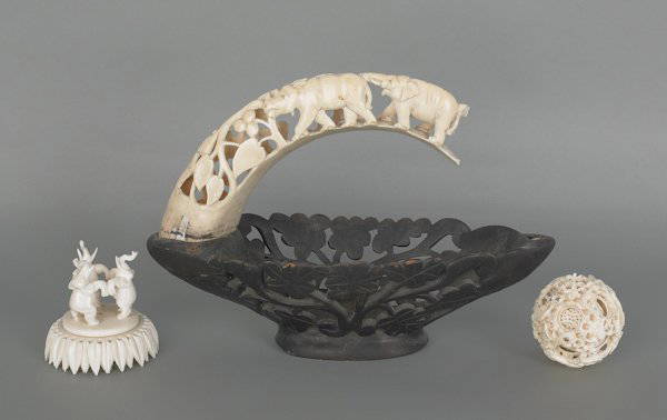 Chinese Carved Ivory Puzzle Ball, 6 1/4'' H., Toge