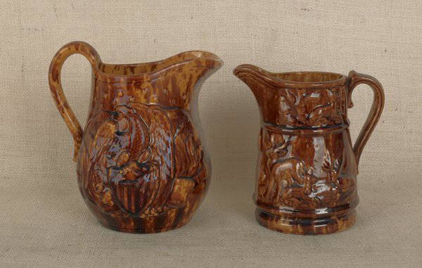Four Rockingham Glaze Pitchers, 19th C., One With