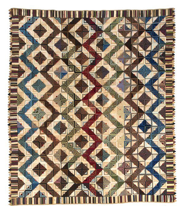 Victorian Log Cabin Crazy Quilt, 68'' X 80''.