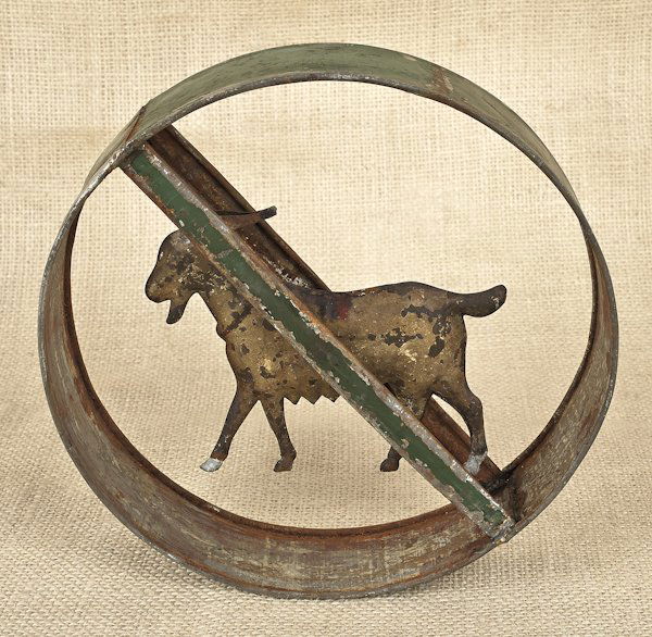 Early American painted tin goat hoop toy, 7 3/4''