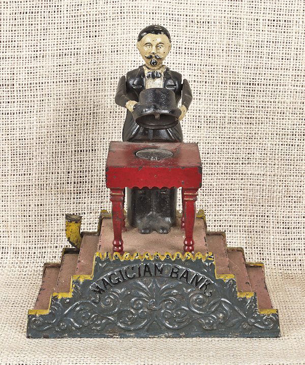 Cast Iron Magician Mechanical Bank Manufactured