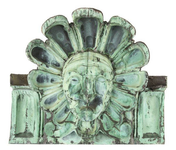 Copper Architectural Mask, Ca. 1900, Retaining