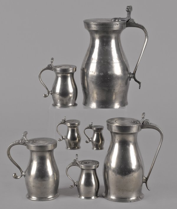 Seven Graduated English Double Volute Pewter Mea Apr 25 2014 Pook