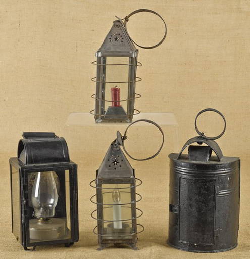 Four Tin Carry Lanterns, Early 19th C., Tallest