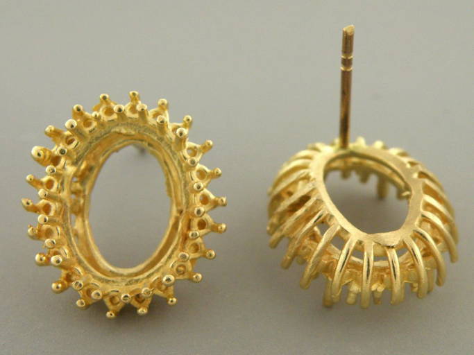 New 14k Yellow Gold Large Oval Halo Earring Mount Heavy