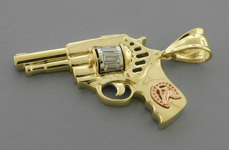 14K TRI COLOR GOLD FANCY REVOLVER HAND GUN CZ PENDANT (#0686) on Jan 08 ...