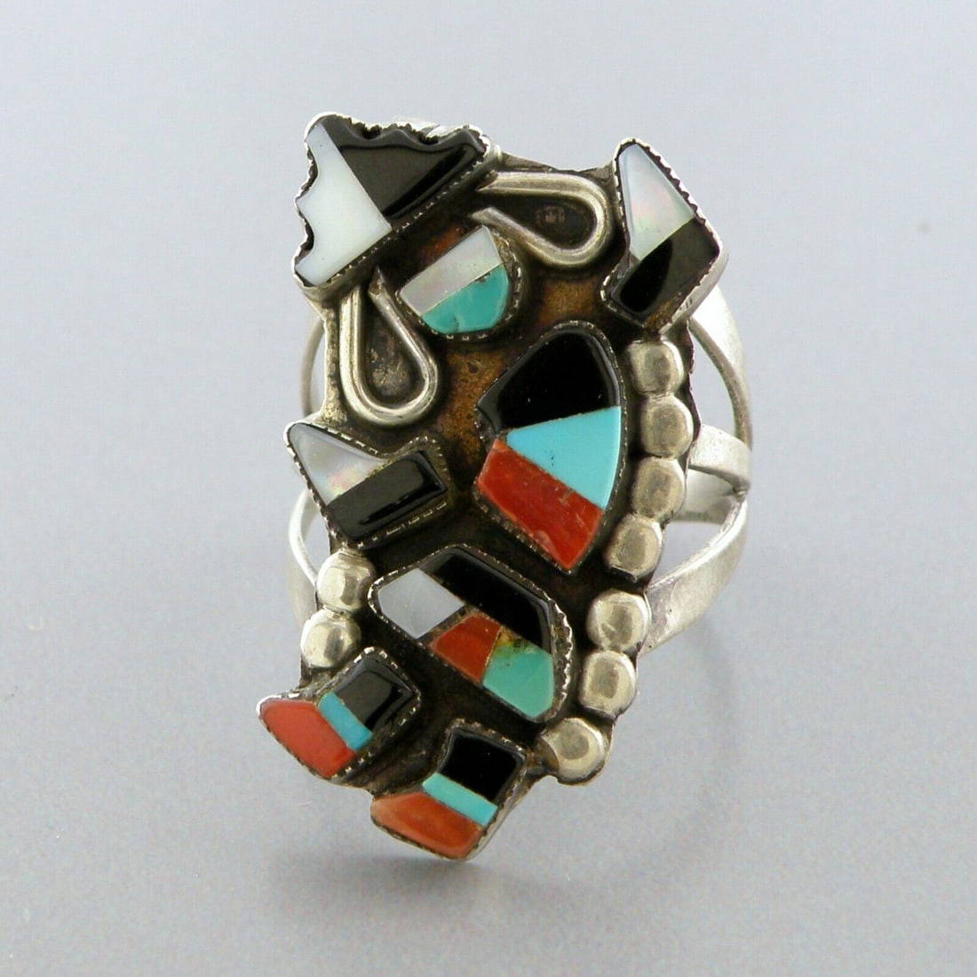 Vintage Zuni Sterling Dancing Kachina Turquoise Ring Auction