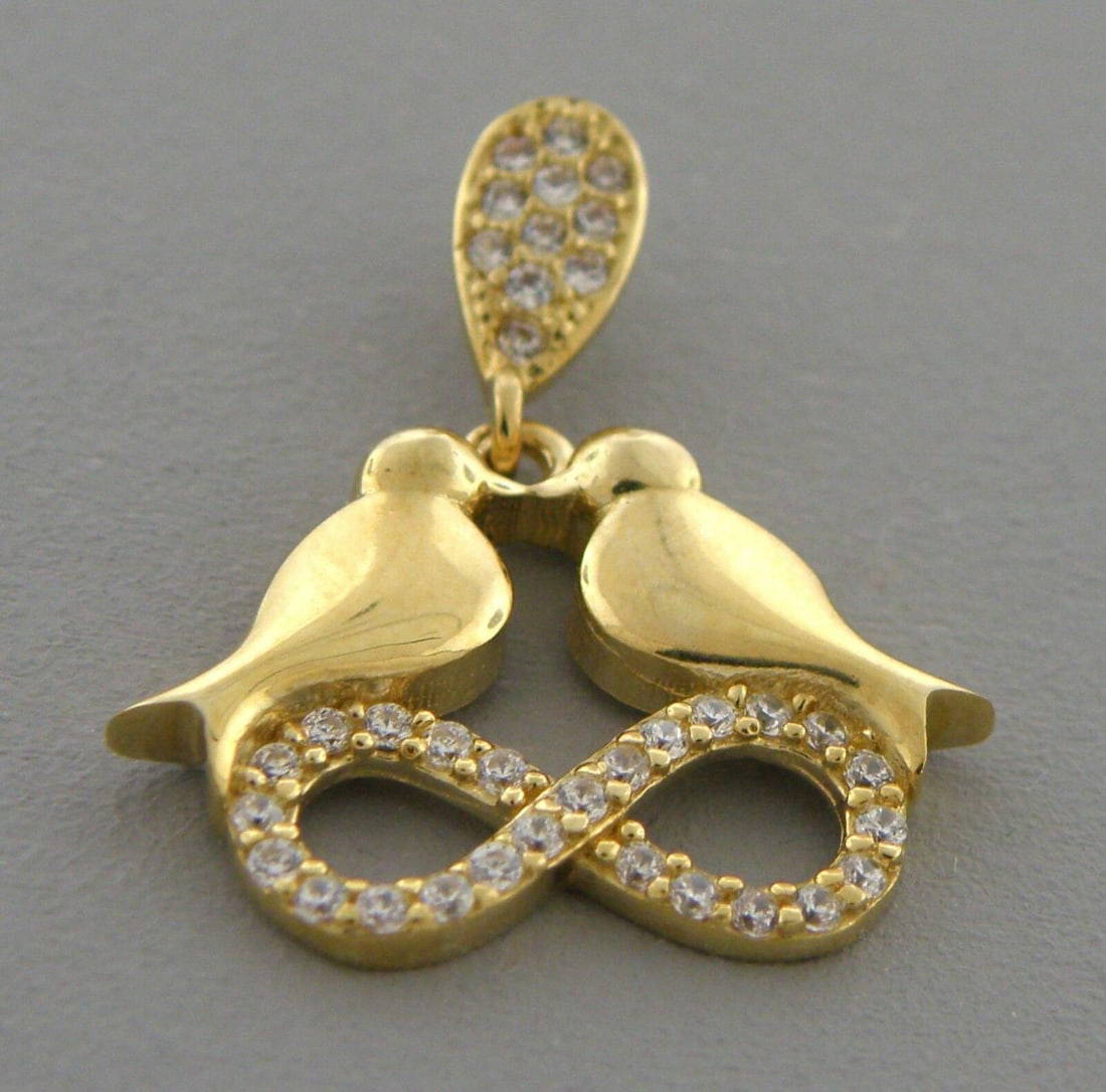 New 14k Yellow Gold Ladies Fancy Infinity Doves Cz Auction