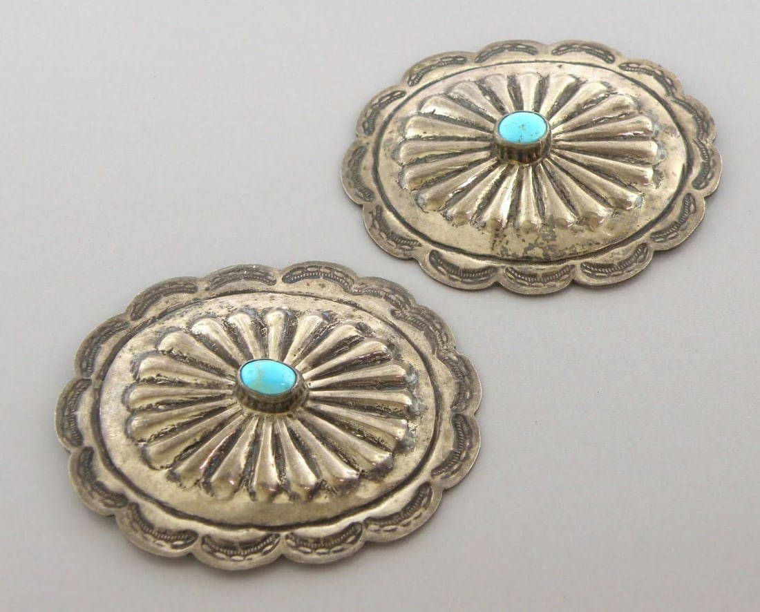 Vintage Navajo Sterling Silver Turquoise Conchos For Belt Auction