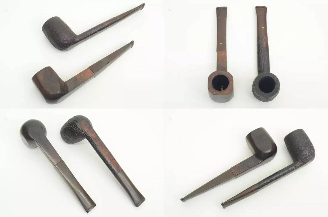 Authentic Dunhill Vintage Pipe Pair With Stand Billiard Panel Shell ...