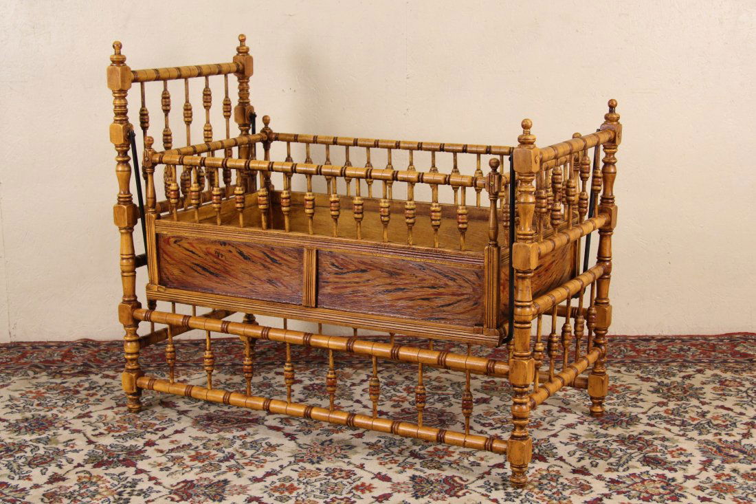 Victorian 1890 Antique Swinging Rocking Baby Cradle