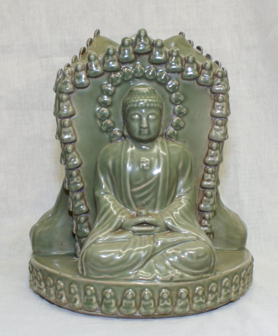 Green Glaze Statues Of Buddhas. Probably Ming