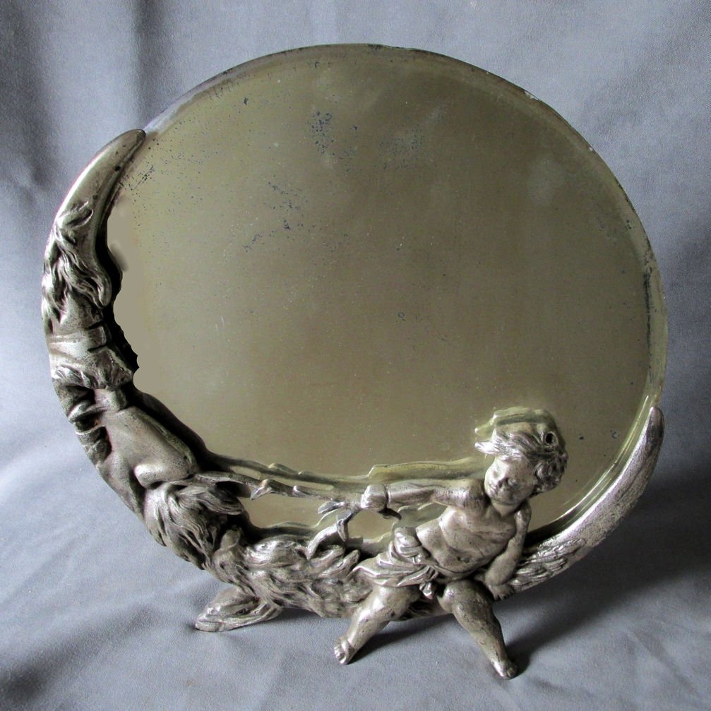 C1880 Victorian Cherub & Man In The Moon Vanity Mirror