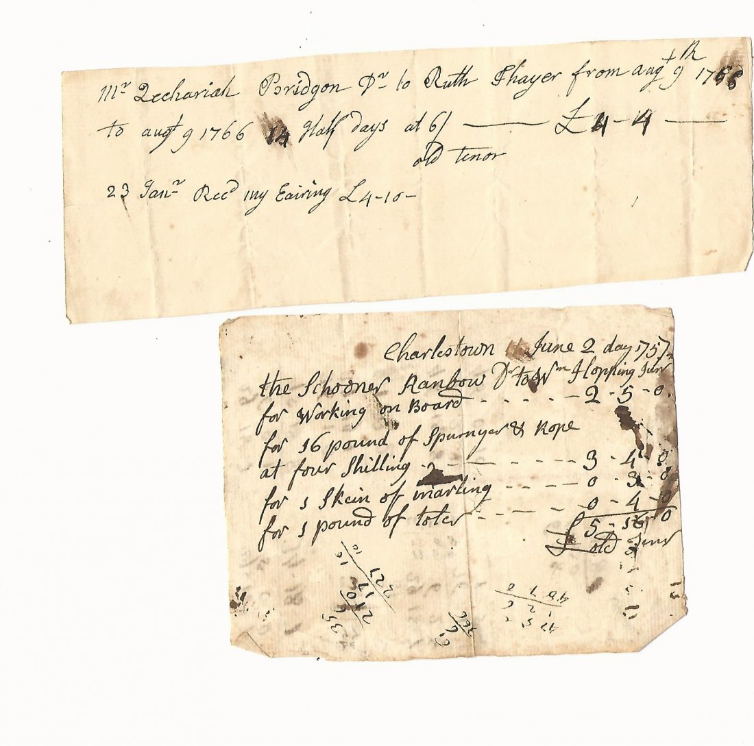 1766 Colonial Receipts Zachariah Brigden and Schooner