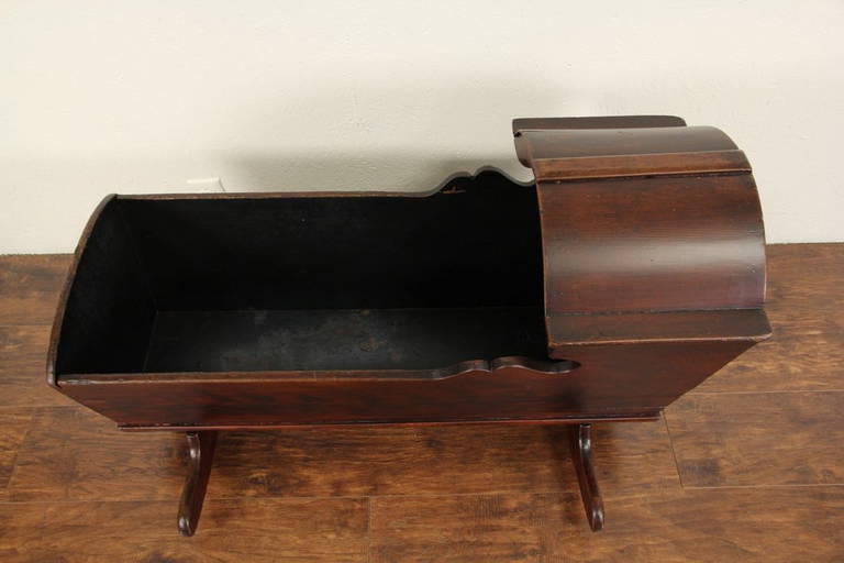 Scandinavian 1860's Antique Baby Cradle, Grain Painted