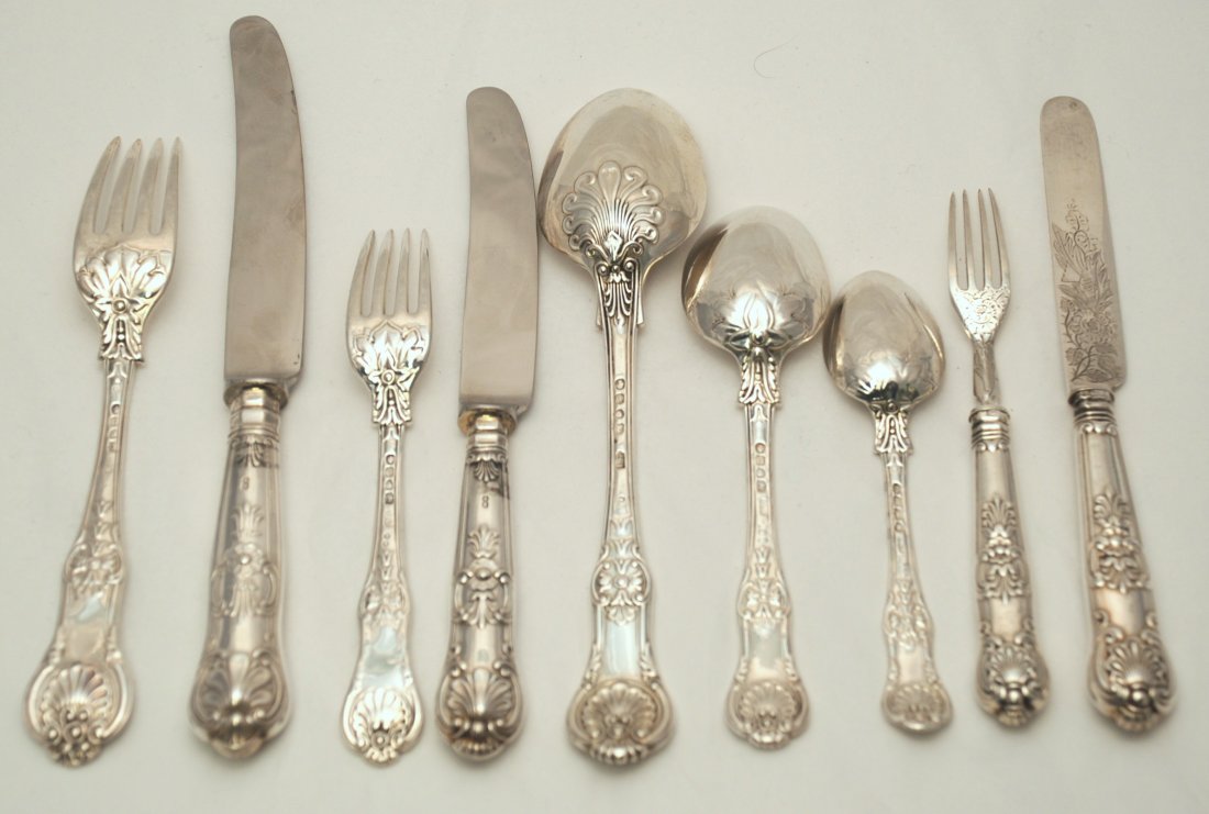 Kings Pattern English Sterling Silver Flatware Set