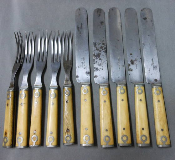 10 C1860s Bone Handled Forks & Knives, Hanover Cutlery