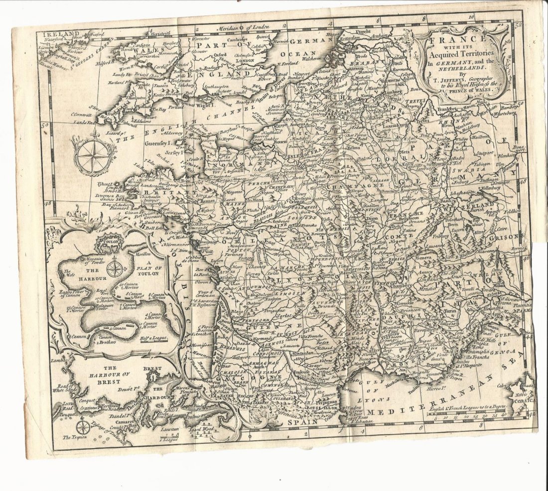 1747 Folding Map of France and Acquired Territories