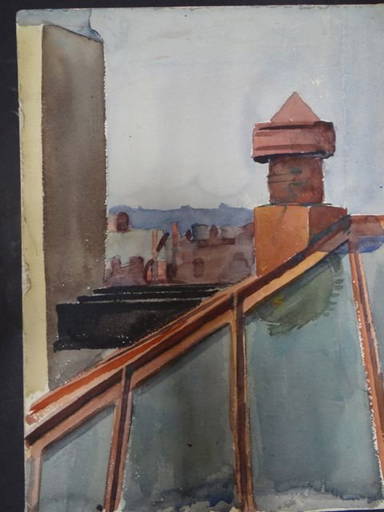 Joseph L Deitch Watercolor: Skylight 1930s 40s