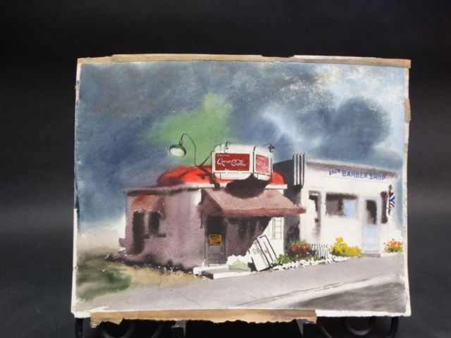 Irv Wyner Corner Store with Coca Cola Sign Watercolor
