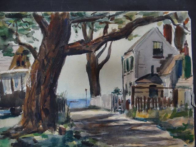 Joseph L Deitch Watercolor: Shaded Street, Sea View