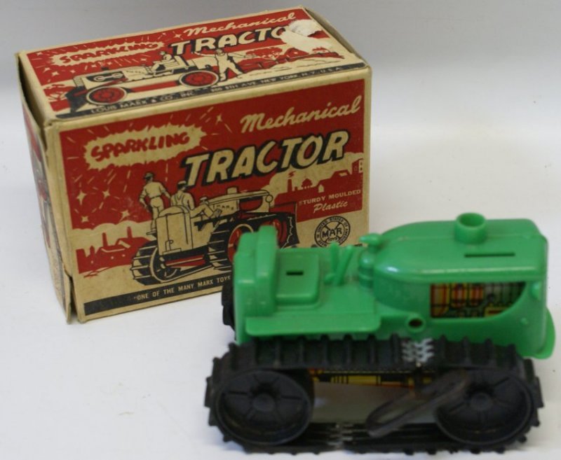 Green Marx Sparkling Mechanical Windup Tractor In Box.