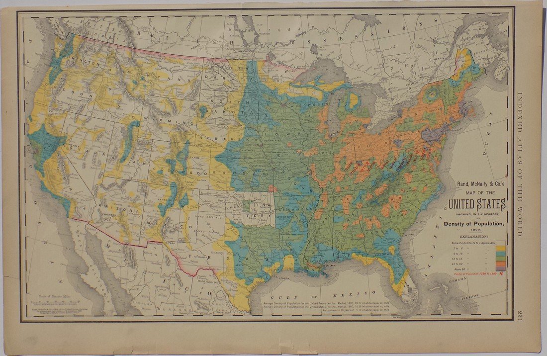 United States Map, Density Of Population, 1895