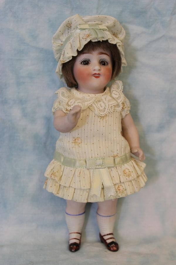 Antique 7" All Bisque Kestner 150 Doll With Dimples,
