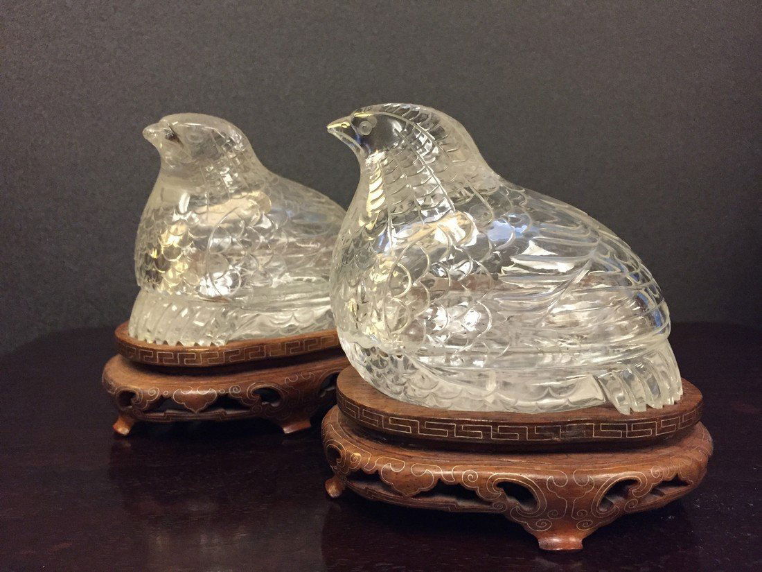 Pair of Chinese Quartz Quail Containers