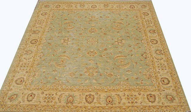 17x17 Handmade Square Floral Chobi Peshawar Rug Blue