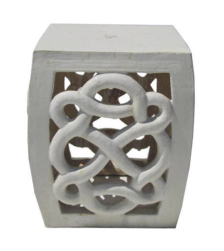 Asian Off White Ceramic Clay Twist Knot Square Stool