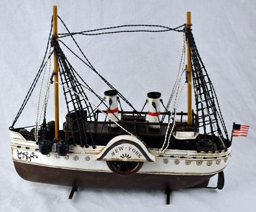 Vintage Style Metal Paddle Wheel Boat Model