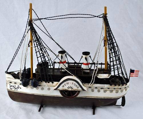 Vintage Style Metal Paddle Wheel Boat Model