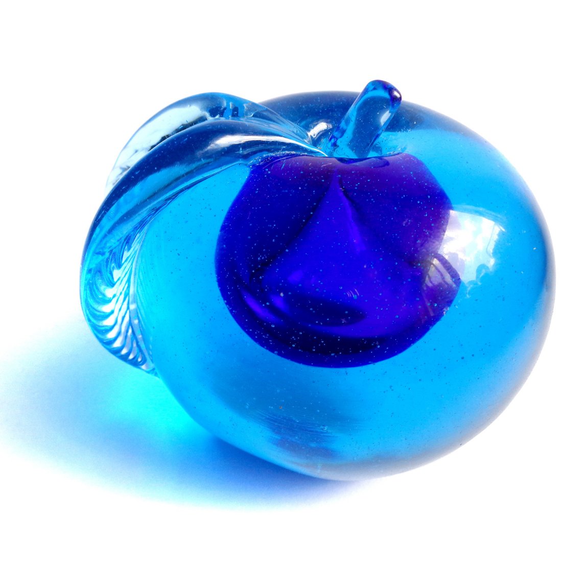 Murano Sommerso Cobalt Blue Apple Paperweight Figure