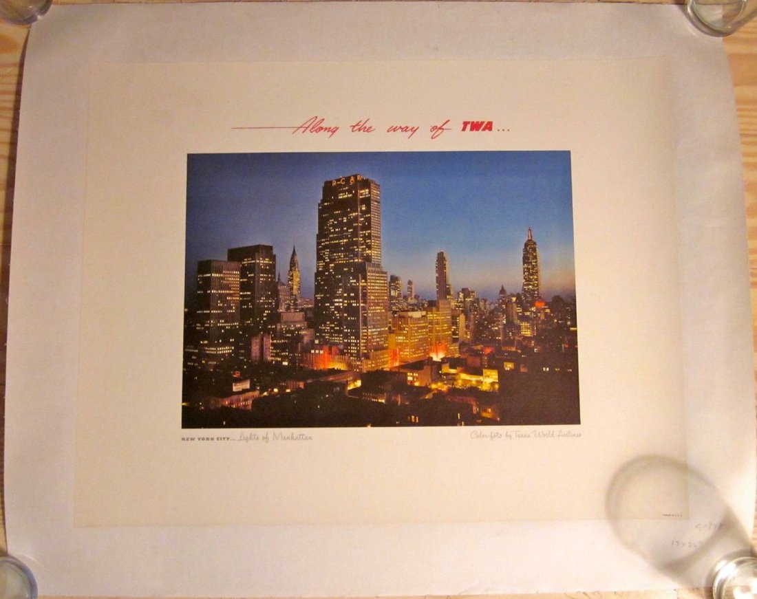 VINTAGE CIRCA 1948 TWA TRAVEL POSTER - NEW YORK CITY!