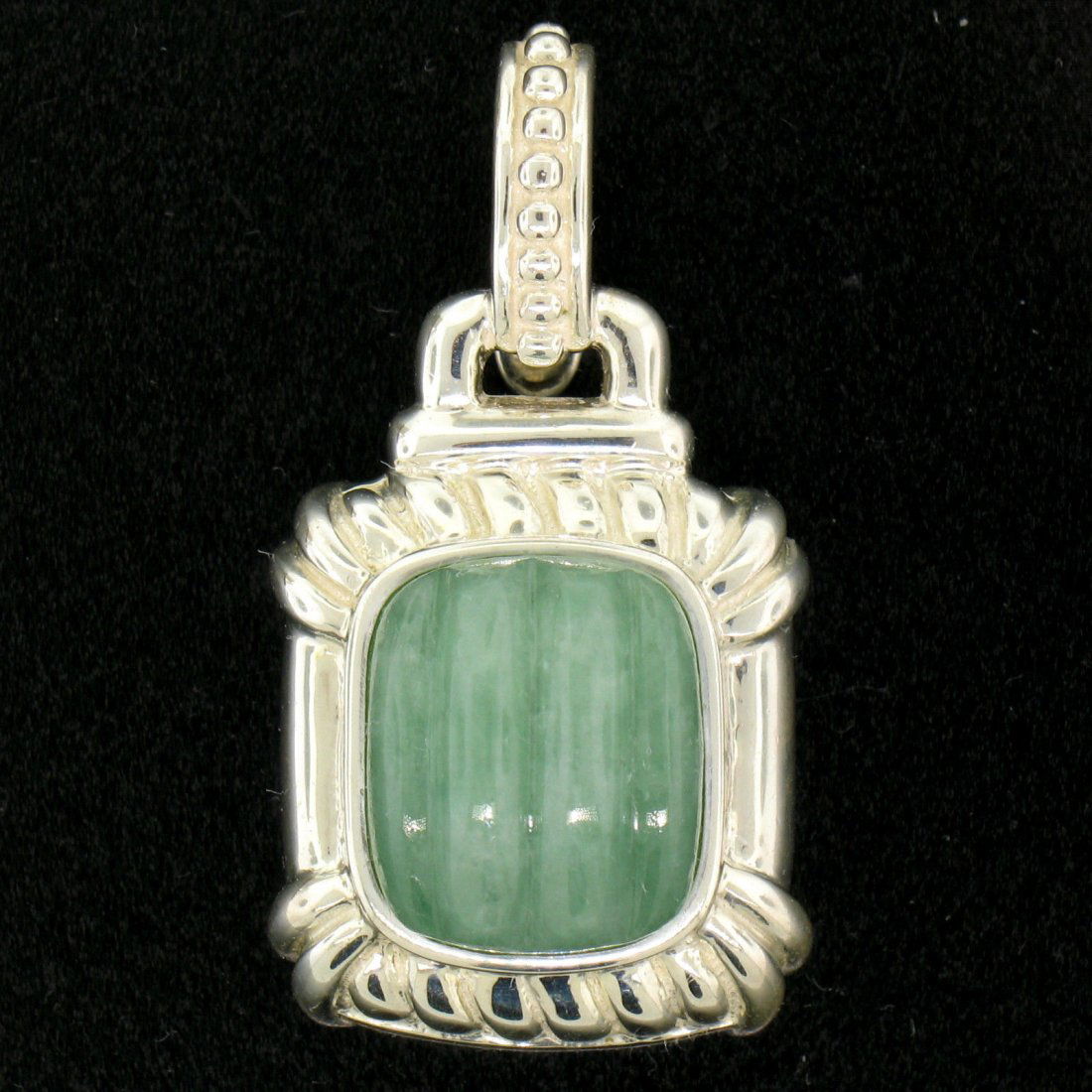 Judith Ripka Sterling Silver Carved Green Jade Enhancer