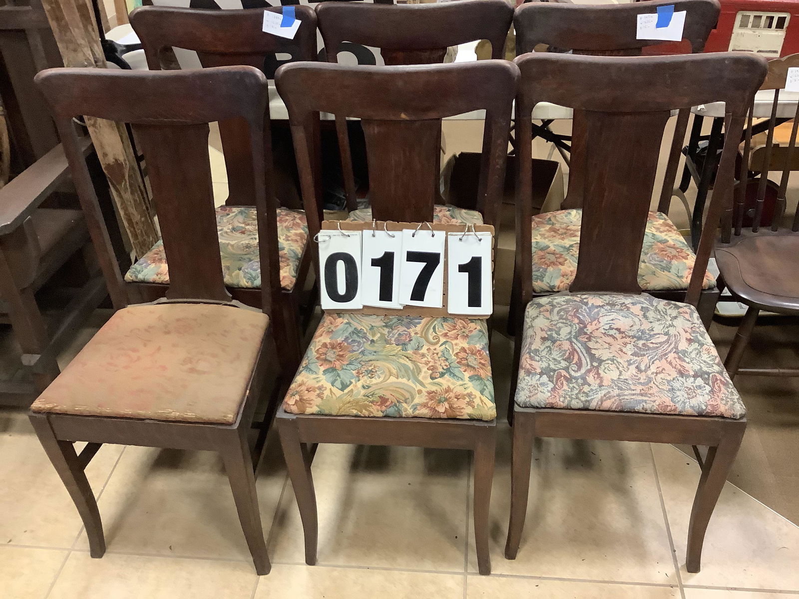 6 Matching Solid Oak "t" Back Chairs