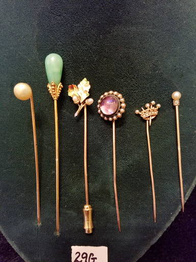 Six 14k Gold Stick Pins