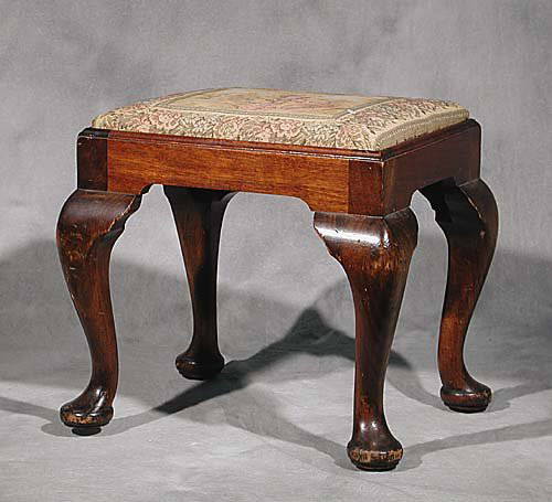 053 A: Queen Anne Style Mahogany Stool Circa