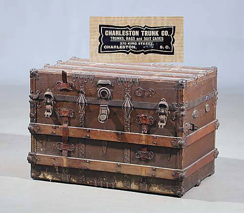 Flat Top Trunk, Labeled Charleston Trunk Company E