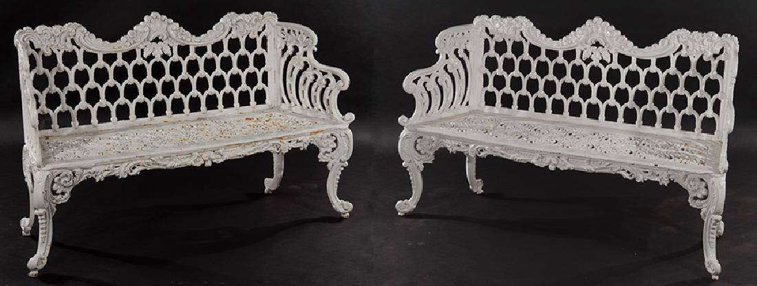 Pair Cast Iron Rose Garden Benches