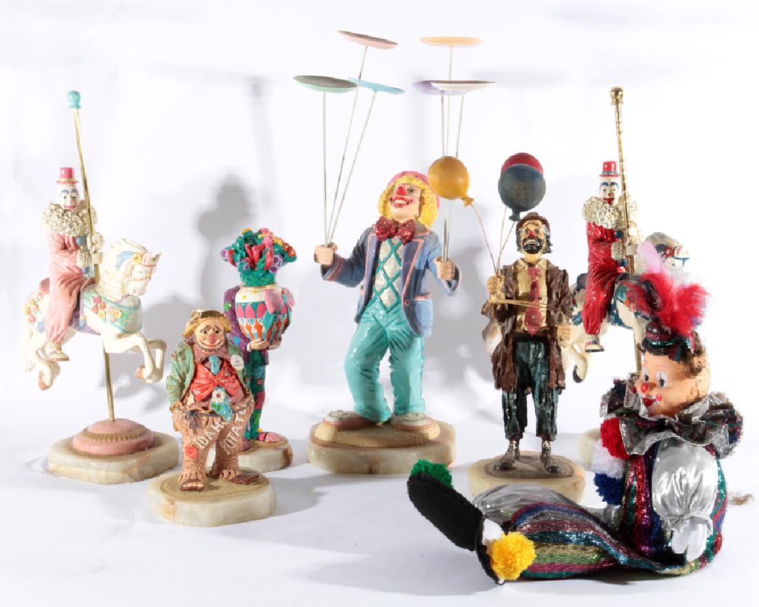 6 LARGE POLYCHROMED RON LEE CLOWN FIGURINES