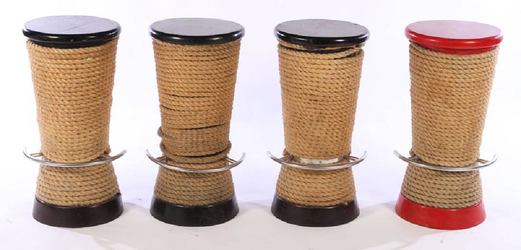 Set 4 Nautical Theme Rope Decorated Bar Stools