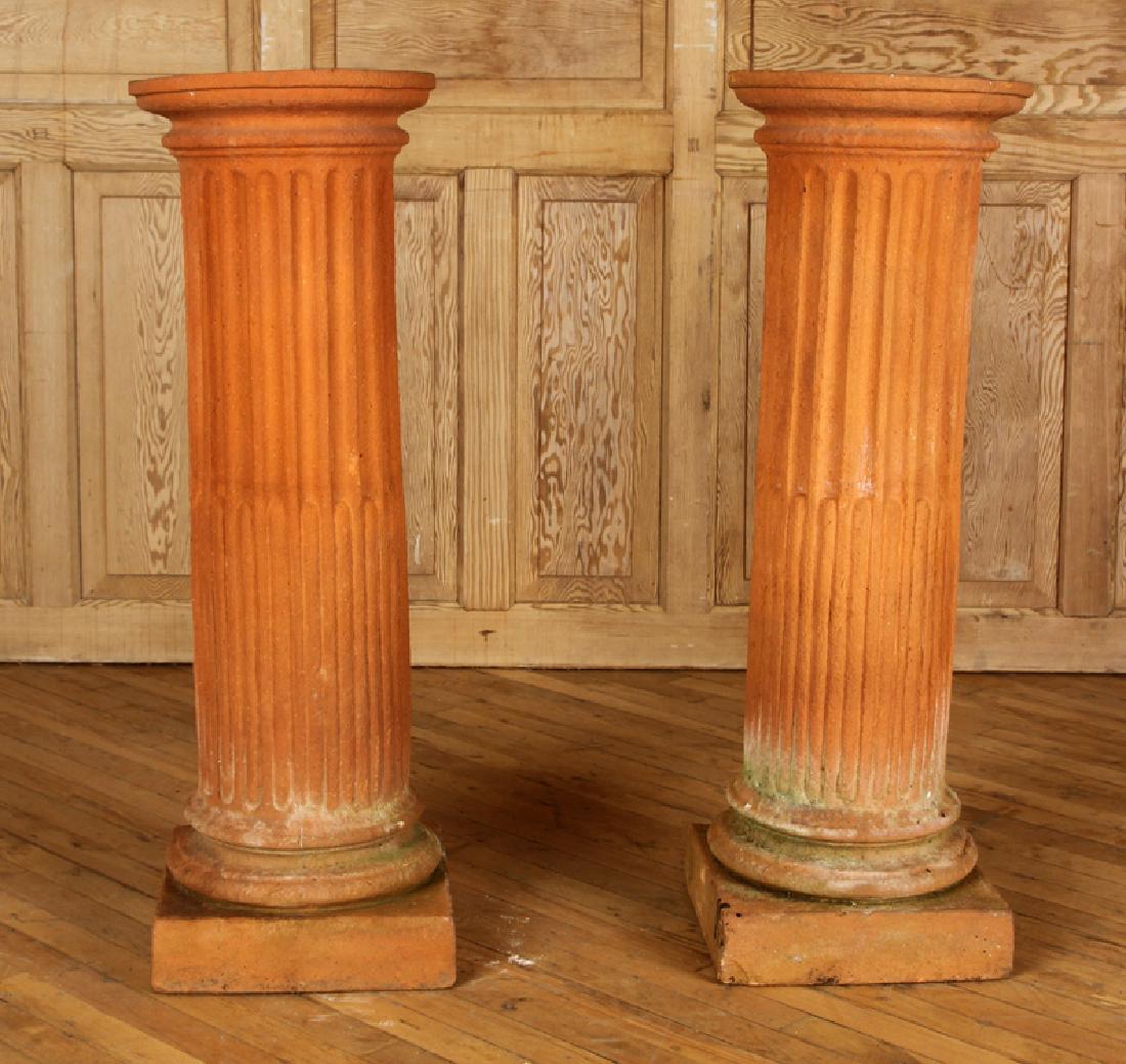 Pair Terracotta Fluted Pedestals Plinth Bases