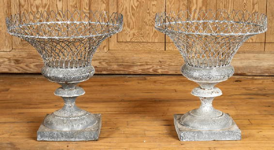 Pair Wire Urn Form Garden Planters