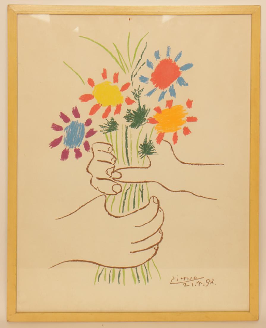 PABLO PICASSO "HANDS HOLDING FLOWERS" LITHOGRAPH