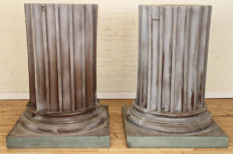 Pair Large Fiberglass Fluted Columns Stepped Base
