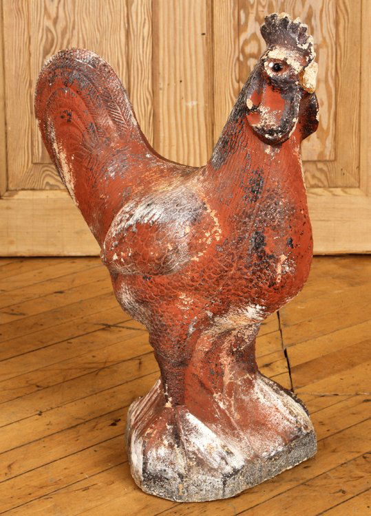 VINTAGE PAINTED CAST STONE ROOSTER