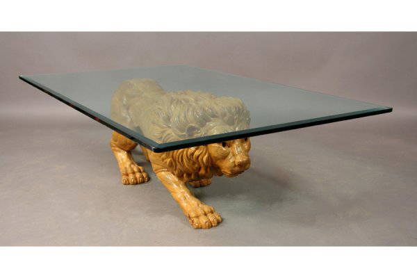 Carved Wood Lion Coffee Table